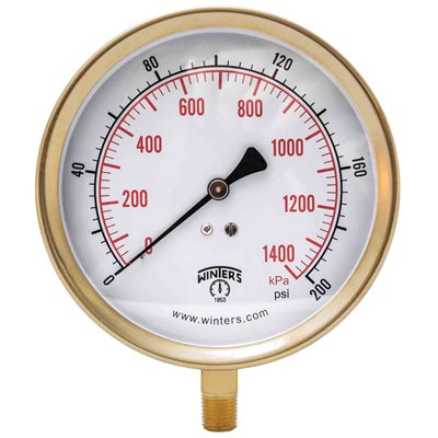 100 SERIES GAUGE ALUMINUM 4.5'' 0-200 PSI / KPA 1 / 4'' NPT LM BR SOCKET