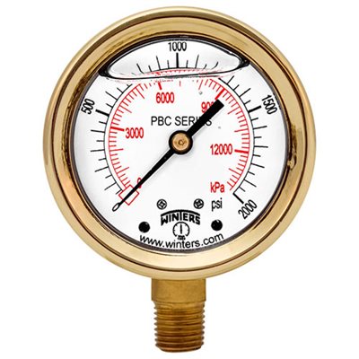 FORGED BRASS CASE GAUGE BRASS 2.5'' 0-1500 PSI 1 / 4'' NPT LM BR SOCKET